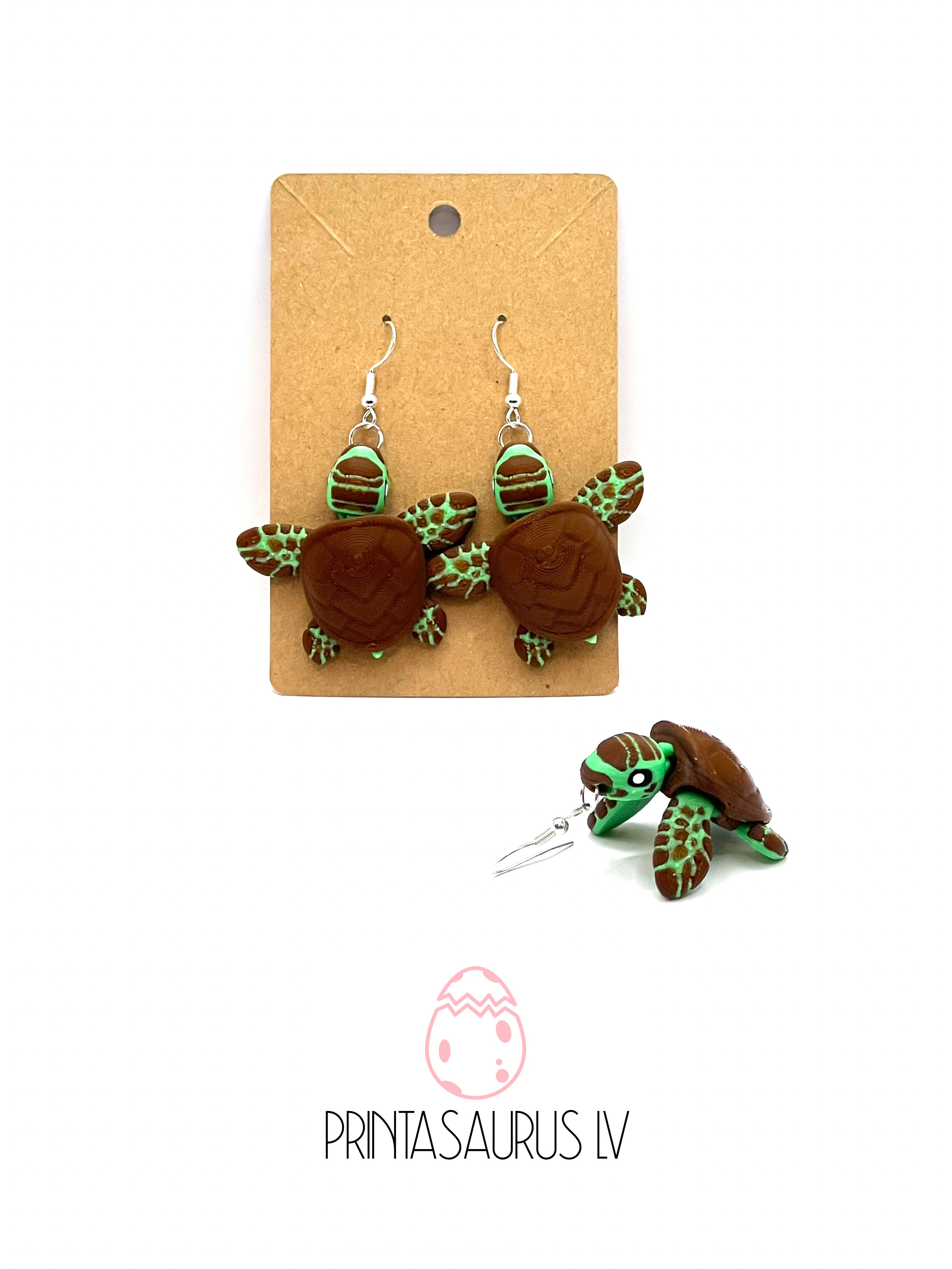 Bubbles the Sea Turtle Earrings - 3D Printed Earrings – Printasaurus LV